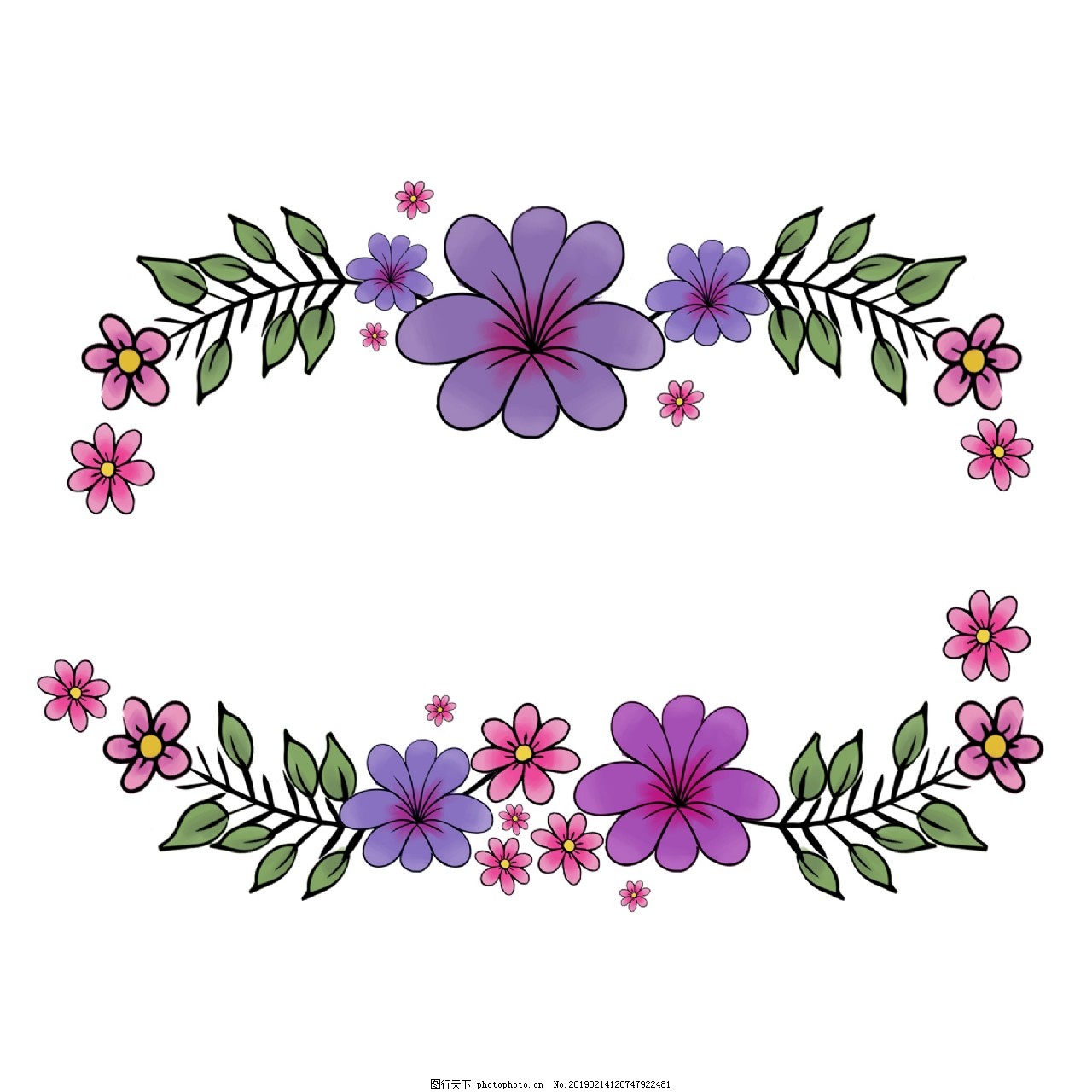 矢量手绘紫色花边图片_纹理边框_设计元素-图行天下素材网